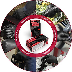GLOVEWORKS HD Black Nitrile Industrial Disposable Gloves, 6 Mil, Latex-Free, Raised Diamond Texture, Large, Box of 100