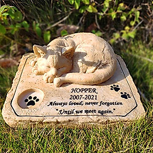 somiss Cat Memorial Stones,Personalized Pet Memorial Stones Grave Markers with A Sleeping Kitten On The Top, 8"×6.5"×3"