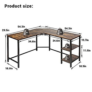 GOOD & GRACIOUS L-Shaped Gaming Desk, 54.3x54.3 Inch L Shape Desk, Corner Desk for Home Office, Modern Home Office Study Writing Workstation L Table, Easy Assembly, Rustic Brown