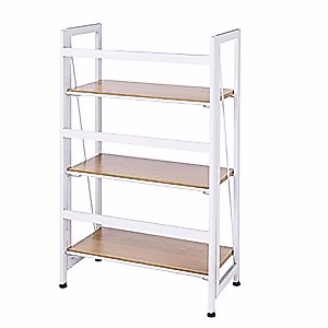 AZL1 Life Concept Accent Utility No-Assembly Folding Bookshelf Storage Shelves 3 Tiers Vintage Bookcase Standing Racks Study Organizer Home Office, Natural