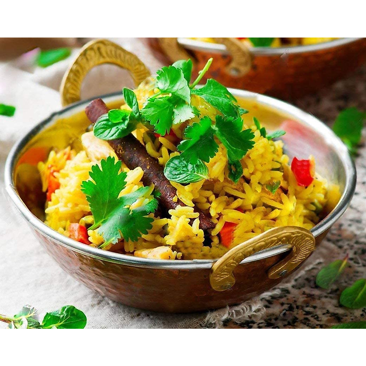 Nexxa -Set of 4, Indian Copper Serveware Karahi Vegetable Dinner Bowl with Handle for Indian Food, Diameter 13 Cm Approx