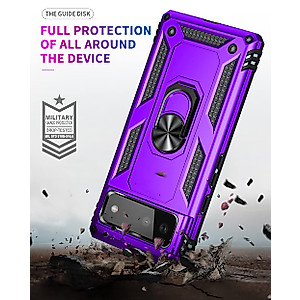 Androgate Designed for Google Pixel 6 Case with HD Screen Protectors, Military-Grade Metal Ring Holder Kickstand 15ft Drop Tested Shockproof Cover Case for Pixel 6 Purple
