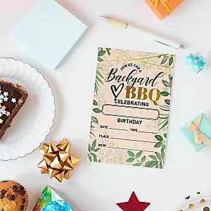 UDNADKEX Birthday Invitations BBQ Party with Envelopes, Summer Barbecue Cookout Party Invites, Backyard Picnic Invite Cards, Join Us for A Backyard BBQ, 4"x6" Set of 20