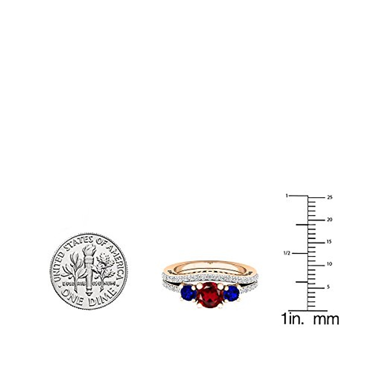 Dazzlingrock Collection 5.5 MM Round Garnet,Blue Sapphire & Diamond Wedding Ring Set in 18K Rose Gold, Size 7.5