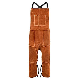 Leather Welding Apron Split Leg for Men - Spark | Flame | Heat Resistant Bib Apron by QeeLink - Heavy Duty Cowhide Leather