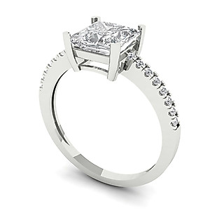 Clara Pucci 1.6ct Princess Cut Solitaire Stunning Moissanite Proposal Designer Wedding Bridal art deco Anniversary Ring 14k White Gold 9