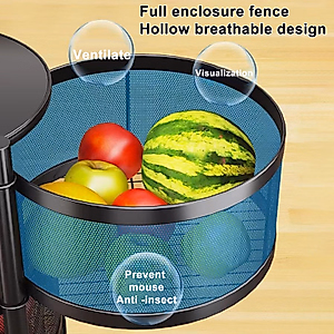 clinmday Rotating Storage Shelf with Wheels, Fruit Vegetable Basket for Kitchen Cart with top lid Bathroom Shelf, Kitchen Organization and Storage, Metal Wire Wheels (3 4 5-Tier, Black) Black Five La