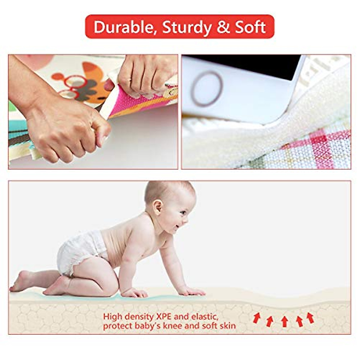 Folding Baby Play Mat, KAKIBLIN Non Toxic Baby Foam Floor Mat Reversible Waterproof Travel Crawling Mat, 79”x59”x0.4”