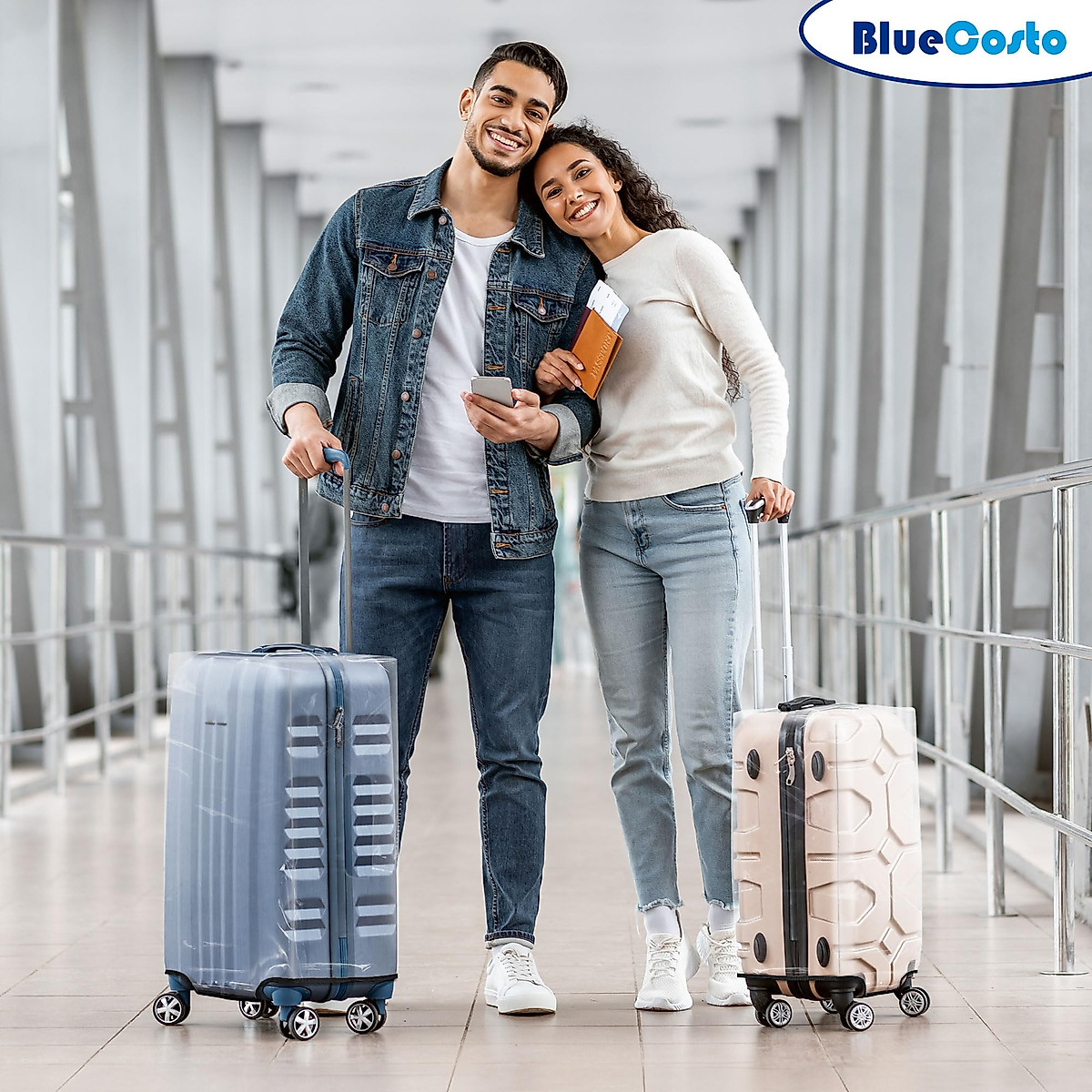 BlueCosto Luggage Cover for Suitcase - 24" Clear PVC Luggage Protector for 24" - 25" Sized Bags - Premium Travel Accessory for Baggage Protection - Universal Cover w/Hook & Loop Closure