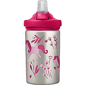 CamelBak Eddy+ Kids Water Bottle, Stainless Steel with Straw Cap, 14 oz, Unicorn & Blooms - Spill-Proof When Open, Leak-Proof When Closed, Model Number: 2305104040