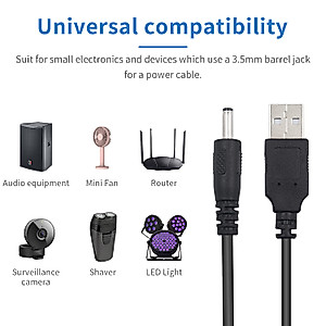 Duttek USB to DC Cable, 3.5x1.35 mm 5V DC Power Charging Cord, Electronics Barrel Jack Plugs USB 2.0 A Male to DC 3.5mm x 1.35mm Male Adapter Converter Cable(10 inch / 25cm)