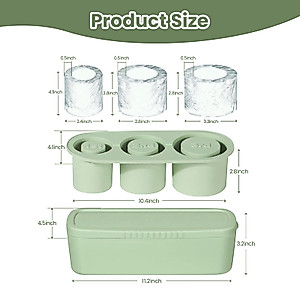 Ice Mold for Stanley Cup，Ice Cube Tray for 30oz-40oz Tumbler，3 Pcs Silicone Cylinder Tumbler Ice Mold with Lid for Freezer,Ice Drink, Whiskey, Juice, Coffee, Easy Fill and Release Ice Maker Green