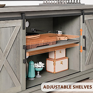 IDEALHOUSE Grey Farmhouse Cabinet, 65 Inch TV Stand with Storage, Barn Doors and Shelves, Modern TV Console Table Furniture for Living Bedroom