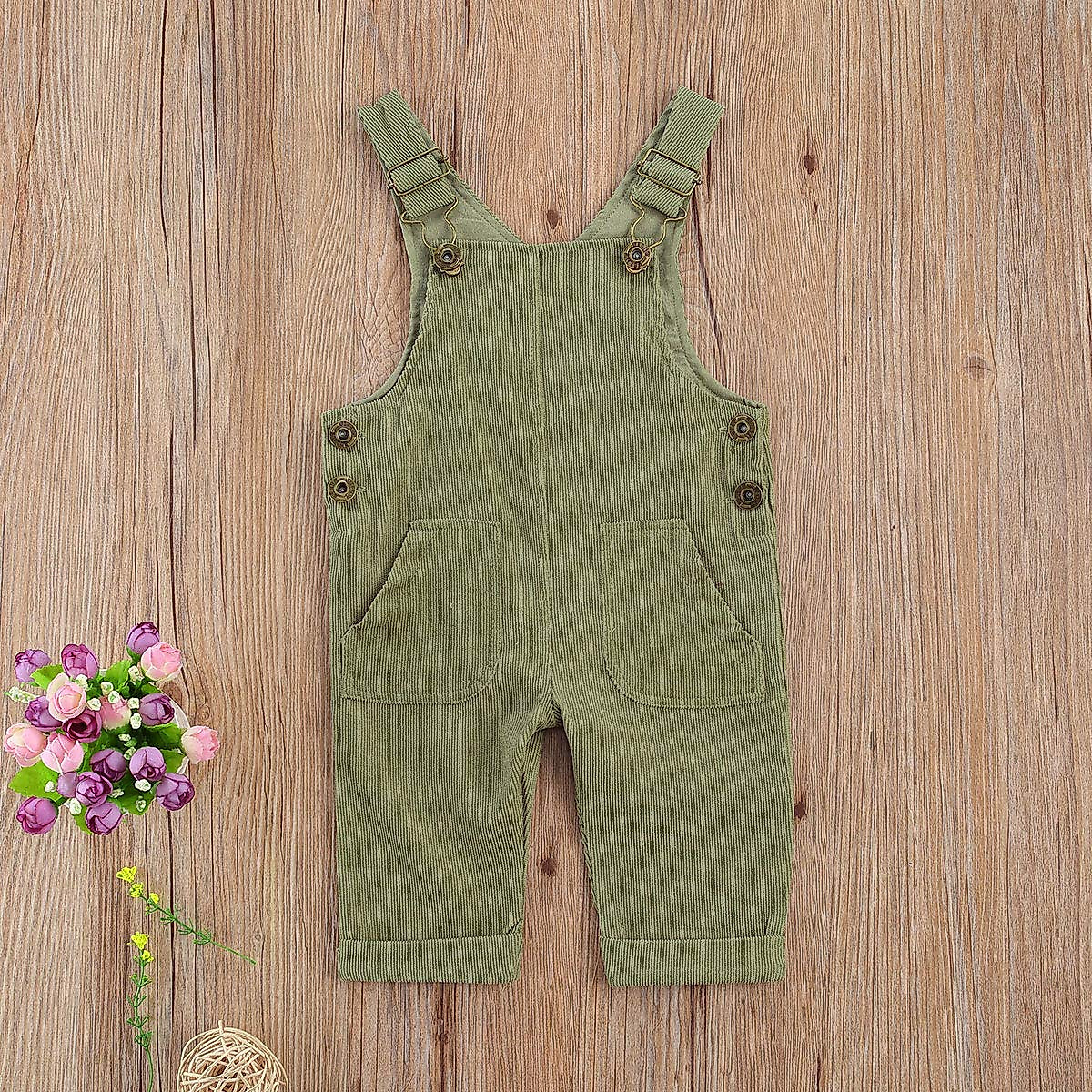 Bonangber Toddler Kids Baby Boy Girl Corduroy Bib Overalls Suspender Pants Solid Straps Trousers Halter Jumpsuit with Pocket Outfit (A-Green,12-18 Months)