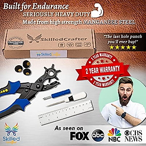 Leather Hole Punch & Belt Hole Puncher Easily Punches Perfect Round Holes. Bonus Ruler & Awl Tool. Leather Punch Tool for Watch or Bag Strap, Fabric, Eyelet - Precision Crafting & Professional Results