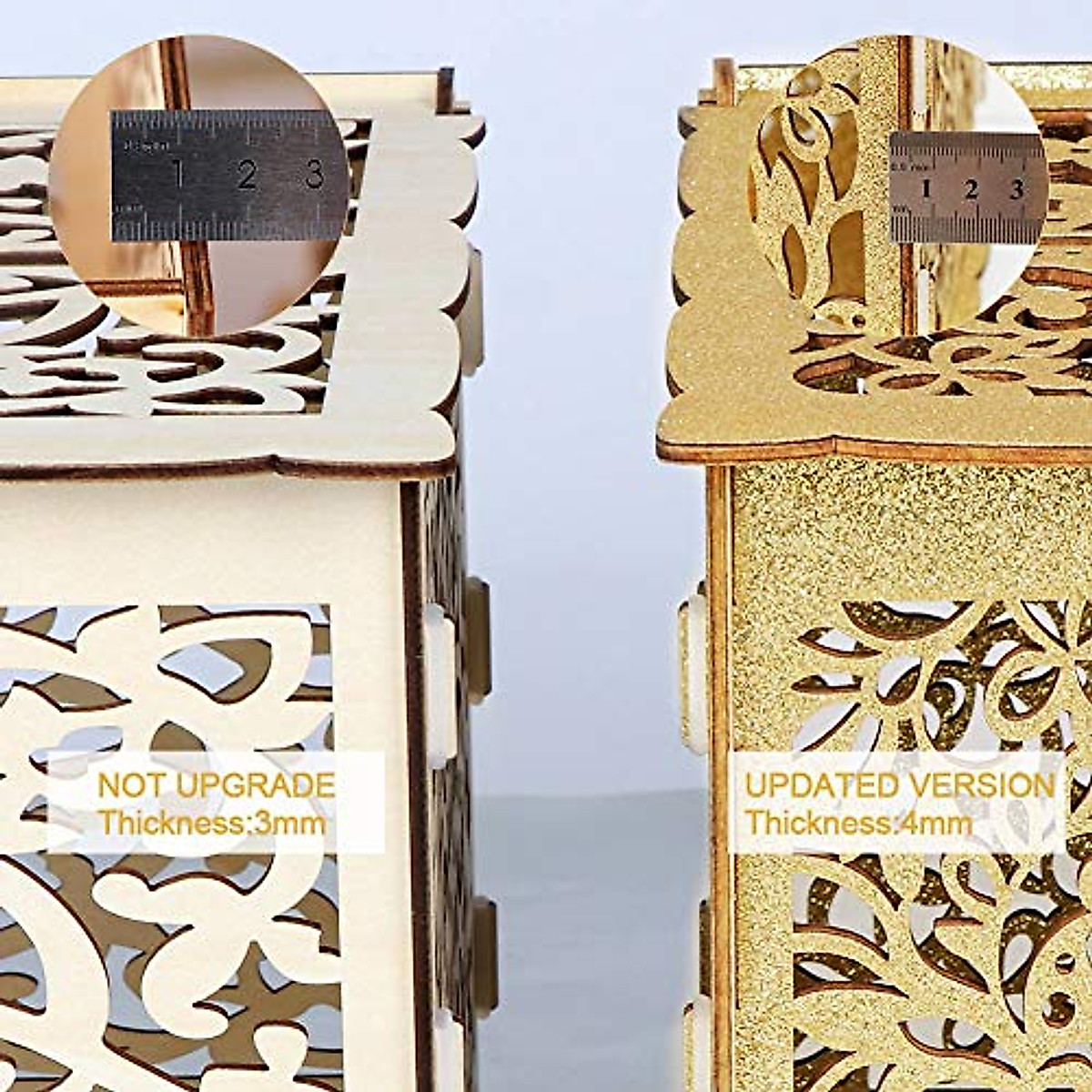 OurWarm Glittery Gold Wedding Card Box with Lock, Wood Gift Card Box Holder Money Box for Wedding Reception Birthday Party Baby Shower, Open House Celebration or Graduation Party Decorations