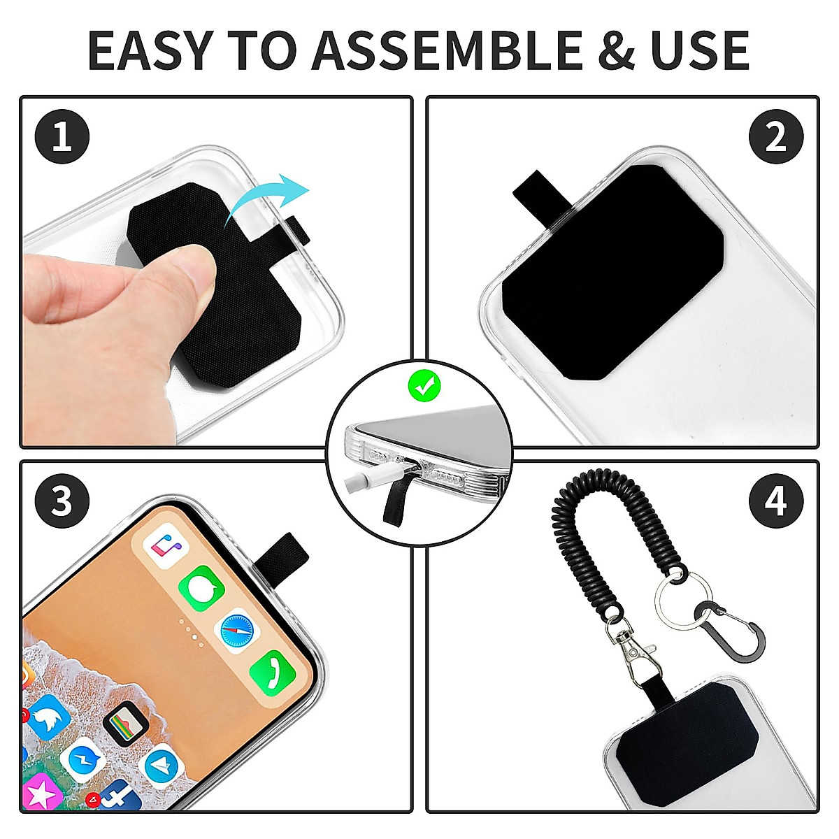 HOTEMIA Phone Tether Lanyard Anti Theft Phone Strap with Carabiner Anti-Drop Outdoor Skiing Hiking Cycling Fishing Climbing fit iPhone and Most Cell Phones (Black)