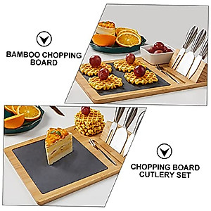 BESTonZON 1 Set Slate Knife and Fork Set Wooden Cutting Boards Dinette Set Fruit Tray Platter Bamboo Cheese Board with Cutlery Set Charcuterie Cutlery Knife Cheese Board Platter Tableware