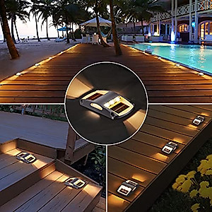 12 Pack Metal Solar Powered Waterproof Driveway Lights,Solar Dock Lights,Solar Driveway Lights ,Solar Deck Lights Outdoor Solar Dock lights Marine For Step Sidewalk Pathway Garden Yard(Warm Light)