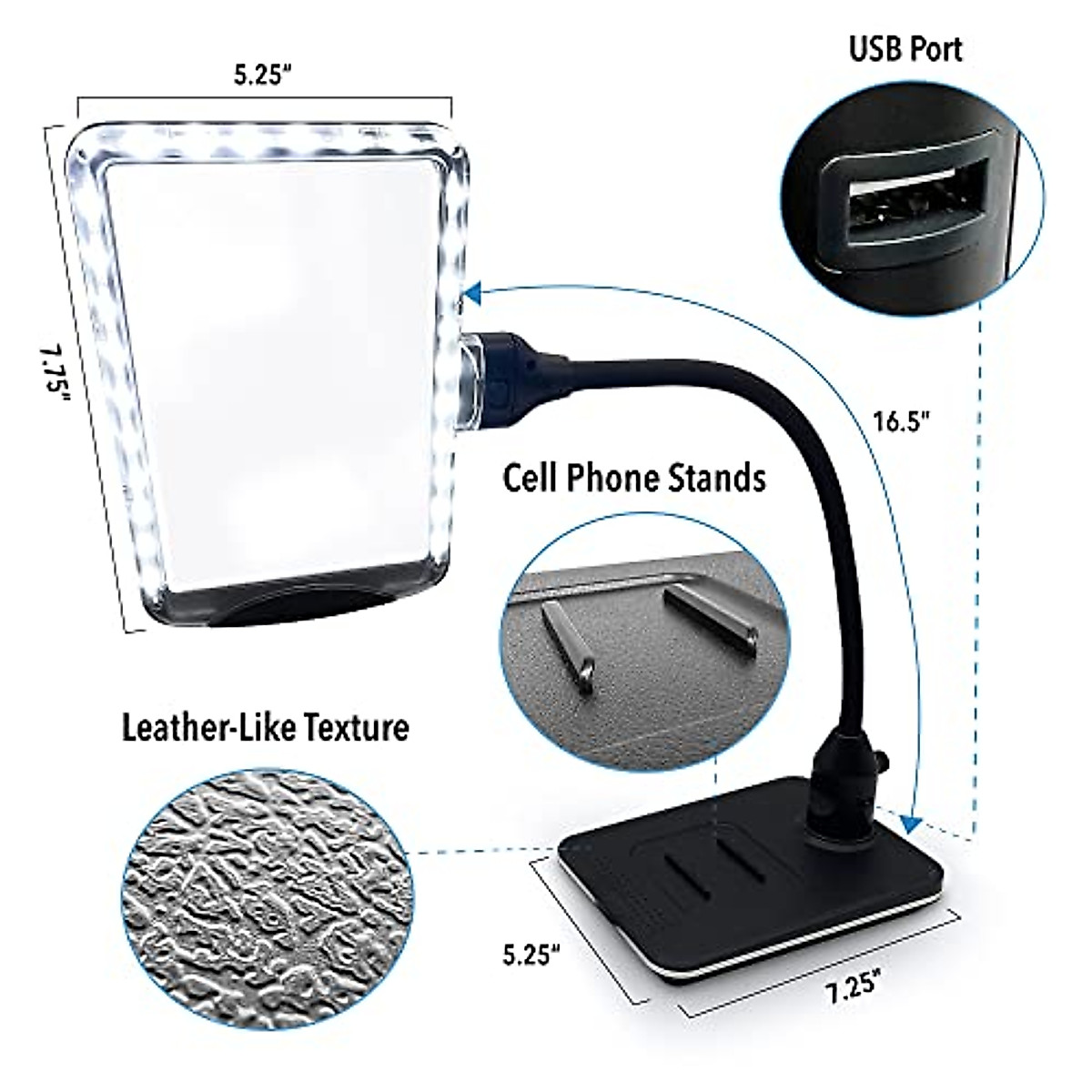 MagniPros 4X Magnifying Desk Lamp with Detachable Clamp, USB Fast Charge, Magnifying Glass with Stepless Dimming & Extra Large Viewing Area for Reading, Painting, Sewing, Crafts & Close Work