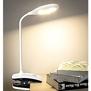 DEEPLITE LED Desk Lamp Clip on Lamp Battery Powered Clip on Light Book Light for Bed, Eye-Caring Flexible Arm Memory Touch 3 Color Modes & Stepless Brightness Portable Reading Light for Study Work.