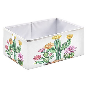 Kigai Cactus Flower Rectangular Storage Bins - 16x11x7 In Large Foldable Storage Basket Fabric Storage Baskes Organizer for Toys, Books, Shelves, Closet, Home Decor