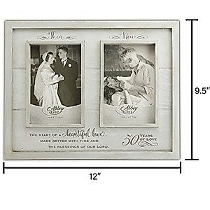 Then & Now 50th Anniversary Photo Frame, Wedding, Engagement, & Vow Renewal Couples Gift, Wooden Picture Frames with Sentimental Quote, 12-Inch x 9.5-Inch, Rustic Woodgrain, by Abbey & CA Gift