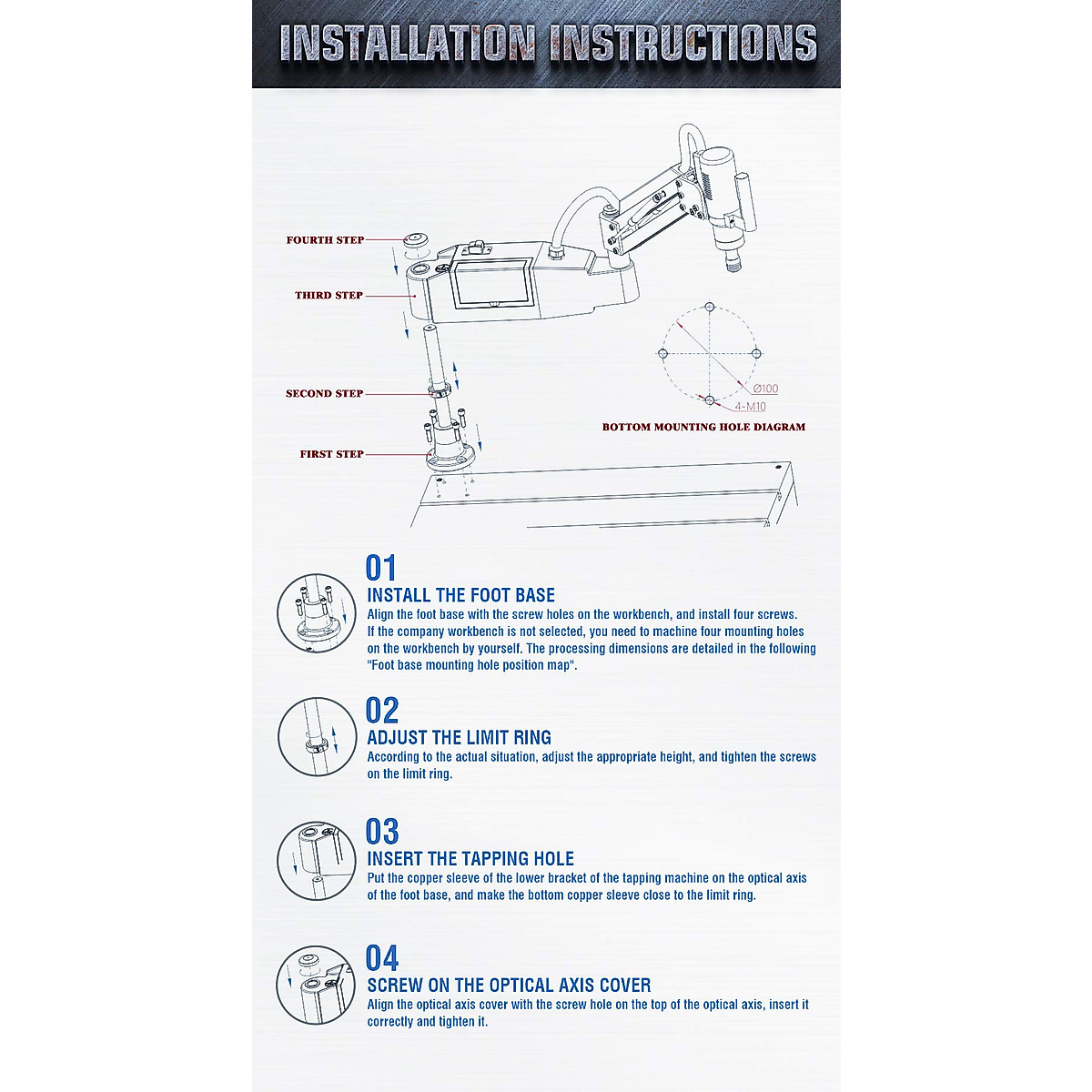 US Stock ZAC Electric Tapping Machine Flexible Arm Tapping Threading Machine (M3-M16)
