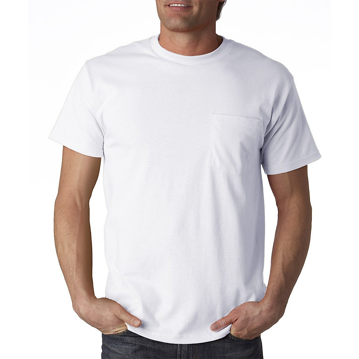 Fruit of the Loom 5 oz., 100% Heavy Cotton HD Pocket T-Shirt (3931P)- WHITE,2XL