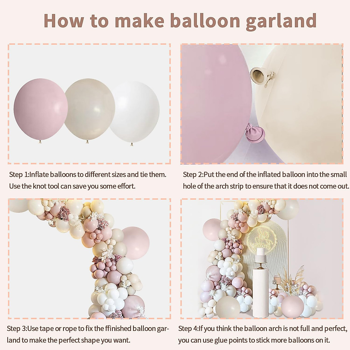 Fog Pink Sand White Boho Ballloons, 144pcs Blush Beige White Pink Balloons for Girl Women Baby Shower Bride Shower Party Decorations……