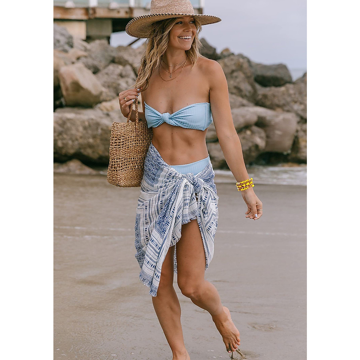 MOLOCH Beaded Bracelet For Woman -Multiple Stackable Layered Bracelets-Rainbow Elastic Stretchy Bracelet- Boho y2k Bracelet-Surfer Beach Bracelet (yellow)