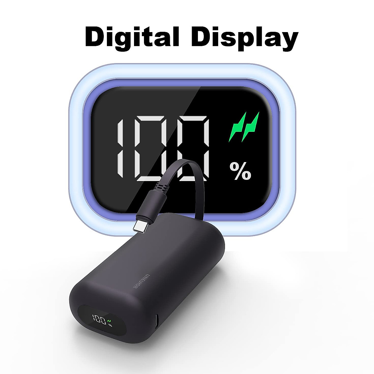 Portable Charger with Built-in USB-C Cable,10000mAh 18W PD Fast Charging Power Bank.Ultra-Compact Battery Pack Compatible with iPhone 15,15 Plus,15 Pro,Samsung Galaxy S23,S22,S21,Moto,LG (Black)