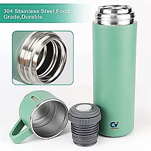CristaVista Stainless Steel Thermo 500ml/16.9oz Vacuum Insulated Bottle with Cup for Coffee Hot drink and Cold drink water flask | Double Wall Keep Beverages Cold & Hot For 12Hrs (Green,Set of 2)