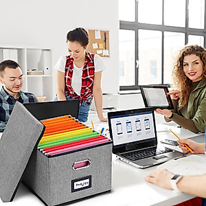 EOOUT 4 Pack Hanging File Organizer Box, File Folder Organizer Letter Size with Handles for Office Home School,Dark Gray