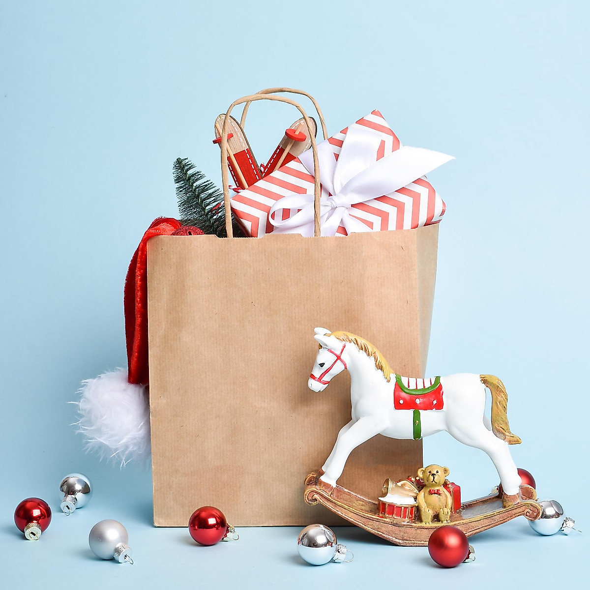 [50 Pack] Giftbags Medium Size 8x4.25x10.5 Gift Bags Brown Paper Bags with Handles, Shopping Bags, Valentine Gift Bags, for Party, Easter, Christmas