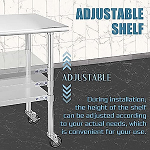 Hally Stainless Steel Table for Prep & Work 24 x 36 Inches with Caster Wheels, NSF Commercial Heavy Duty Table with Undershelf and Galvanized Legs for Restaurant, Home and Hotel