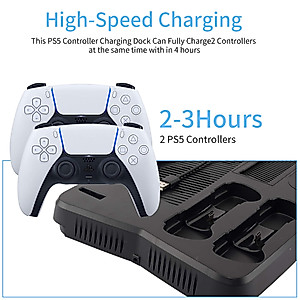 PS5 controller charger，Multifunctional PS5 cooling base,Cooler Fan for PS5 console, Improve the operational life span， Dual handles can be charged at the same time
