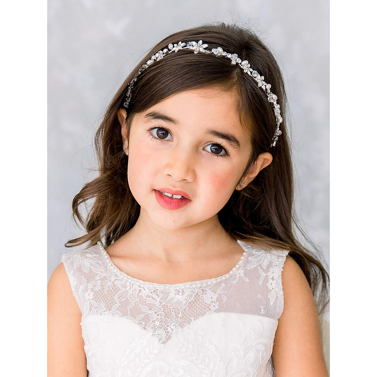 SWEETV Silver Flower Girl Headpiece for Wedding Crystal Floral Girls Headband Princess Hair Accessories for Birthday Party, First Communion