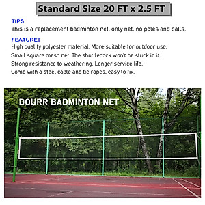 DOURR Badminton Tournament Net with Rope Cable (20 FT x 2.5 FT) (with Steel Rope Cable)