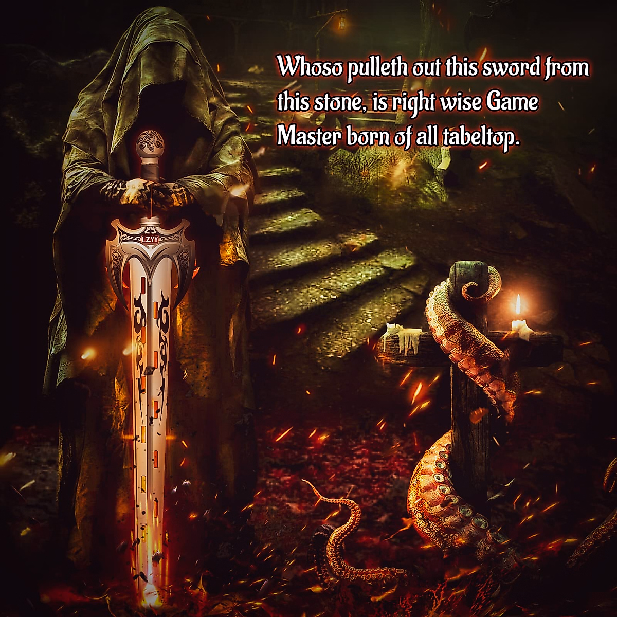 Initiative Tracker Acrylic Laser Cut Sword in The Stone Base with 12 PCS Erasable Taken Flags Perfect for D&D, Dungeons & Dragons, Pathfinder and Other Tabletop RPG