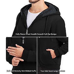 GEEK LIGHTING Hoodies for Men Heavyweight Fleece Sweatshirt - Full Zip Up Thick Sherpa Lined, Pure black XXL
