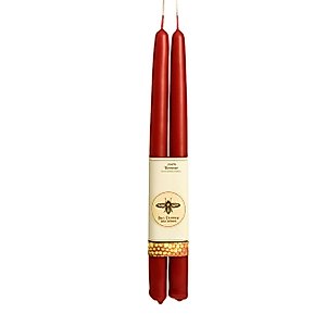 Big Dipper Wax Works Red Candles, Hand Dipped Beeswax Taper Candles, 12-Hour Long Burn, Pure Beeswax Candle 12" x 7/8", All Natural Rich Coloring