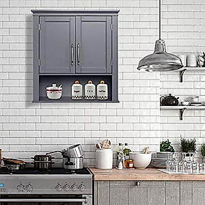 Kcelarec Bathroom Cabinet Wall Mounted with Doors, Wood Hanging Cabinet, Wall Cabinets with Doors and Shelves Over The Toilet, Bathroom Wall Cabinet Gray
