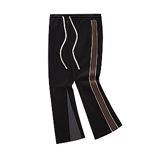 Weierpidan Faux Suede Sweatpants Women Flare Dancing Joggers Men's Patchwork Streetwear Trousers (Black,L)