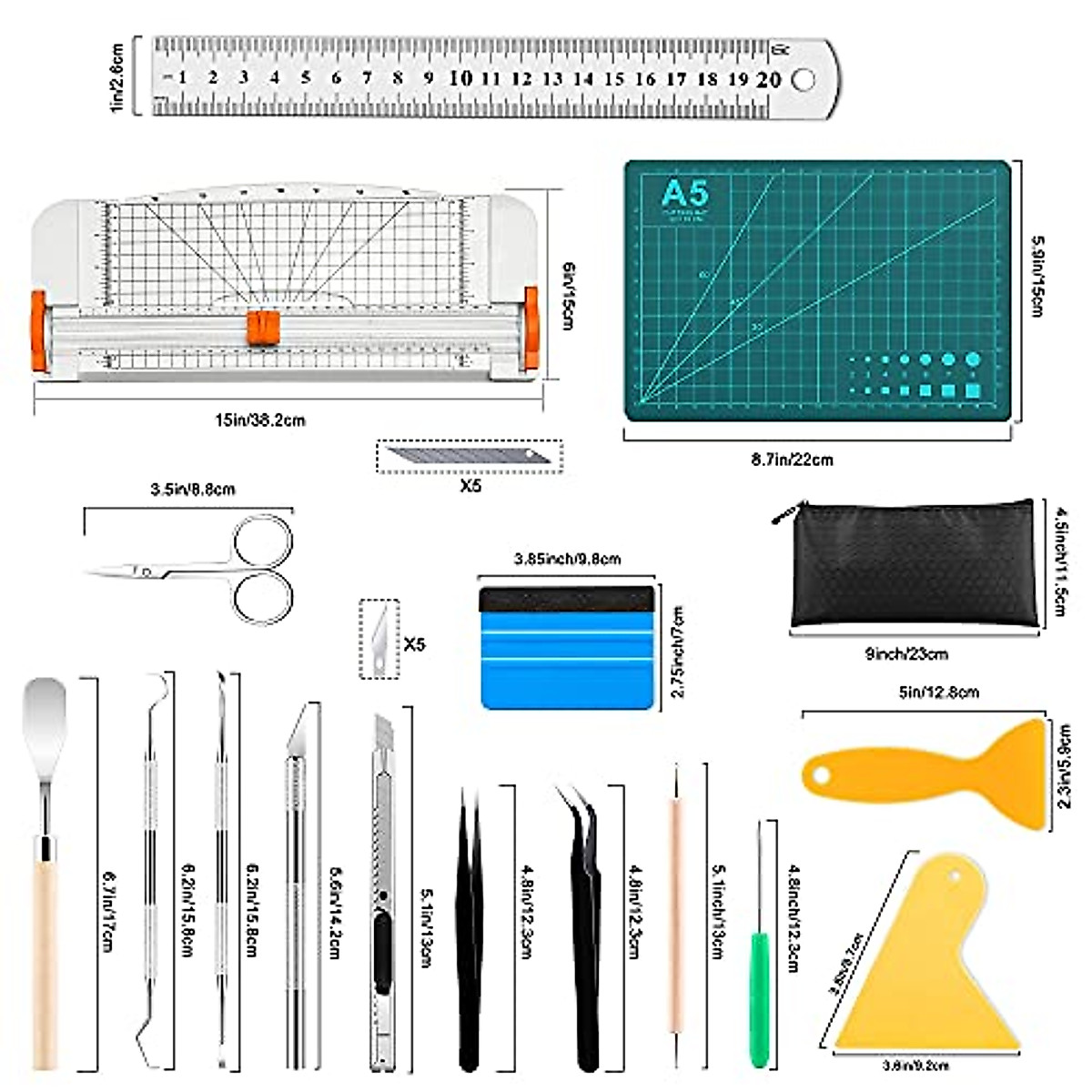 Famomatk 27PCS Craft Weeding Tools for Vinyl Kit,Utility Knife Vinyl Weeding Tool Set with 12Inch Paper Cutter Trimmer for Scrapbooking,Silhouettes,Cameos,DIY Art Crafting,Cutting,Splicing,Cardstock