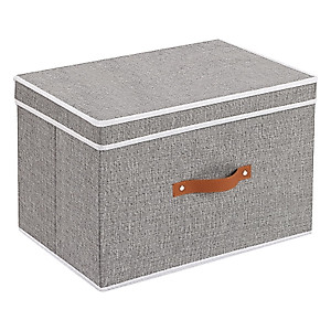 YheenLf Fabric Storage Bins with Lids, Linen Foldable Storage Boxes, Closet Storage Organizer Containers with Handles, Storage Cube for Bedroom, Grey, 1 Pack, 13 x 9.1 x 7.9 in