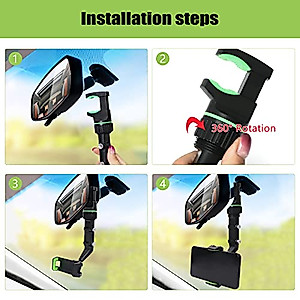 FYY Car Phone Holder Mount, 360°Rotating Rearview Mirror Phone Holder for Car, Multifunctional Phone Mount and GPS Holder, Fixed and Adjusted Cell Phone Automobile Cradles (Black+Green)