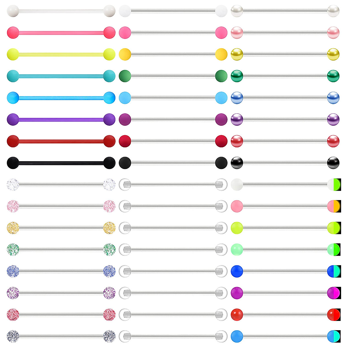 EVELICAL 48Pcs 14G Acrylic Industrial Barbell Earrings for Women Men Cartilage Helix Body Piercing Jewelry 38mm 1&1/2 Inch Piercing Bar Style A