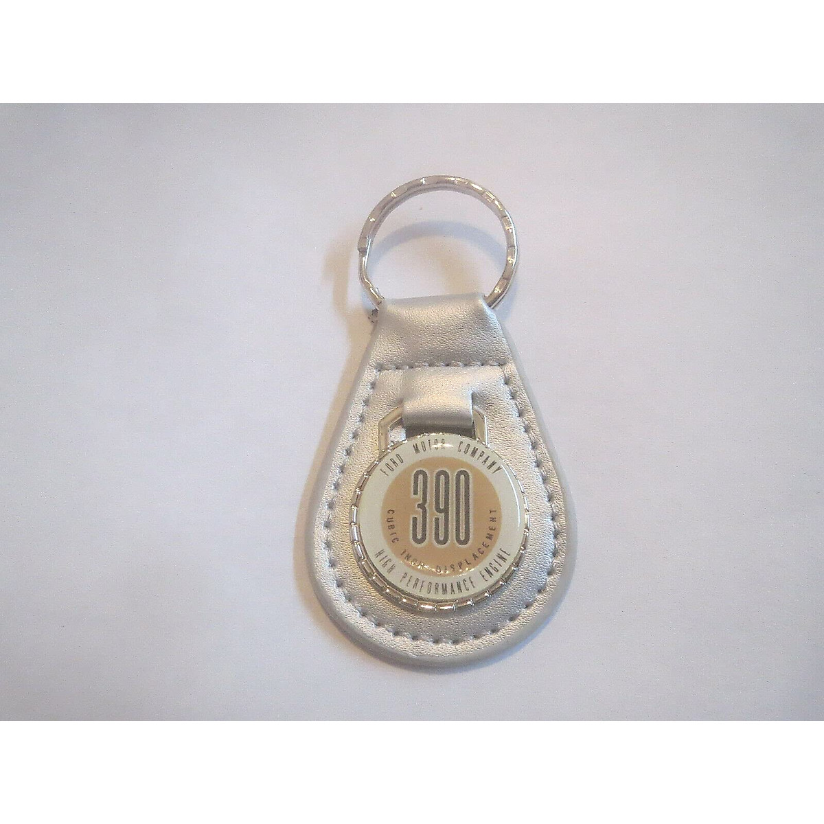 1962 1963 1964 GALAXIE 390 HIGH PERFORMANCE LOGO LEATHER KEYCHAIN - SILVER