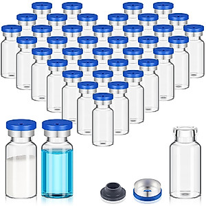 Lallisa 50 Pack Glass Vials Clear Glass Headspace Vials with Plastic-Aluminum Flip Caps and Rubber Stoppers Flat Bottom Lab Vial Sealed Sample Vials